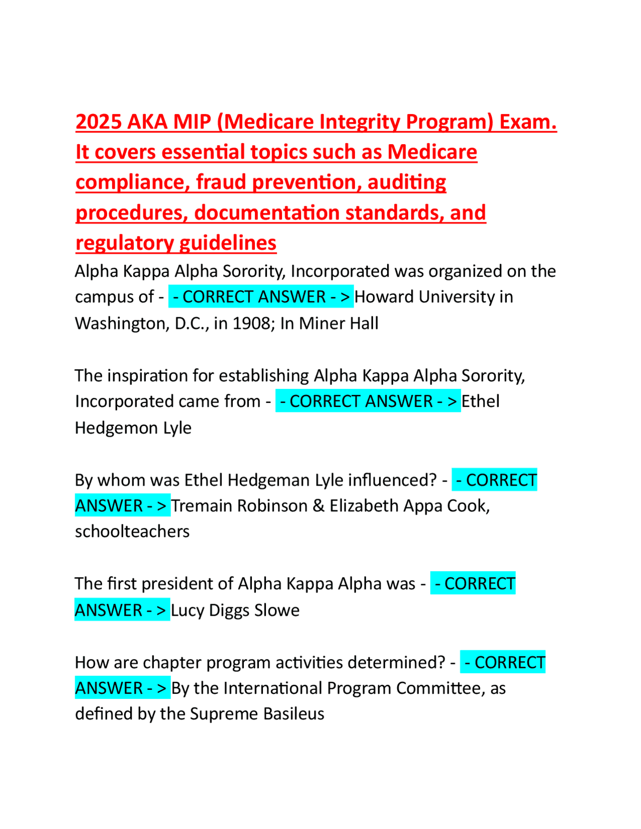 2025 AKA MIP (Medicare Integrity Program) Exam. It covers essential ...