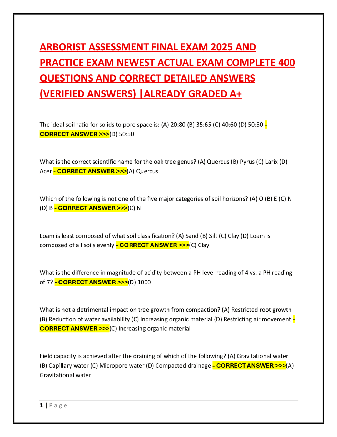 ARBORIST ASSESSMENT FINAL EXAM 2025 AND PRACTICE NEWEST ACTUAL EXAM ...