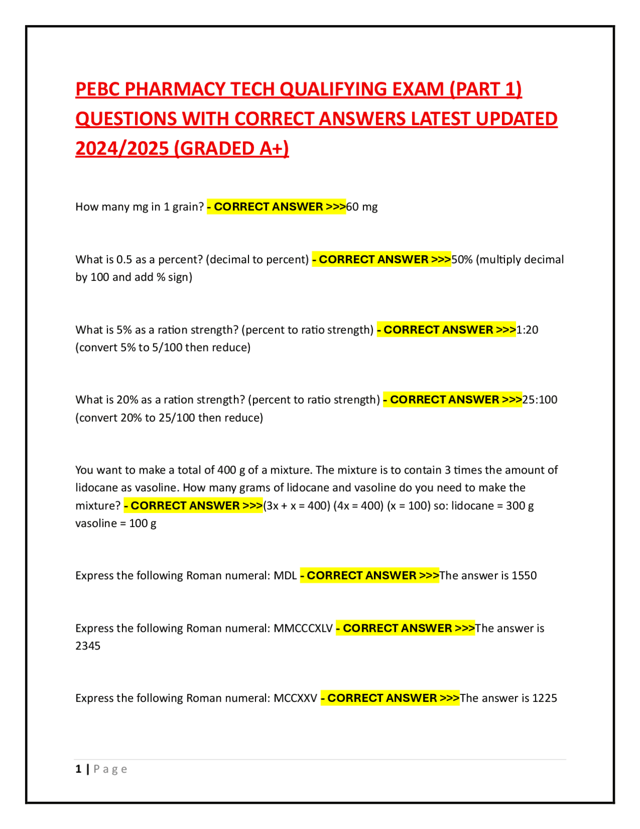 PEBC PHARMACY TECH QUALIFYING EXAM (PART 1) QUESTIONS WITH CORRECT ...