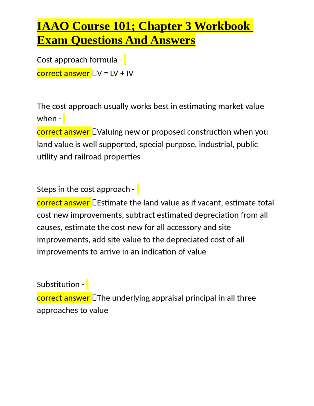 IAAO Course 101; Chapter 3 Workbook Exam Questions And Answers | Exams ...