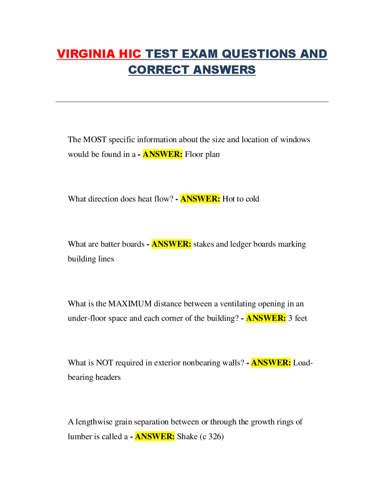 Virginia HIC Test – Complete Exam Questions and Correct Answers | Exams ...