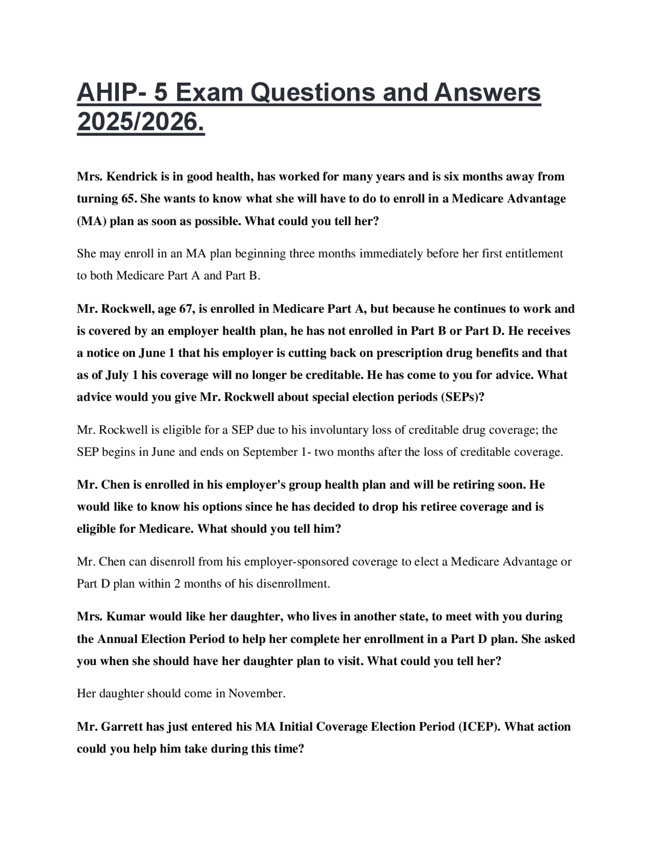 AHIP- 5 Exam Questions and Answers 2025/2026. | Exams Insurance law ...