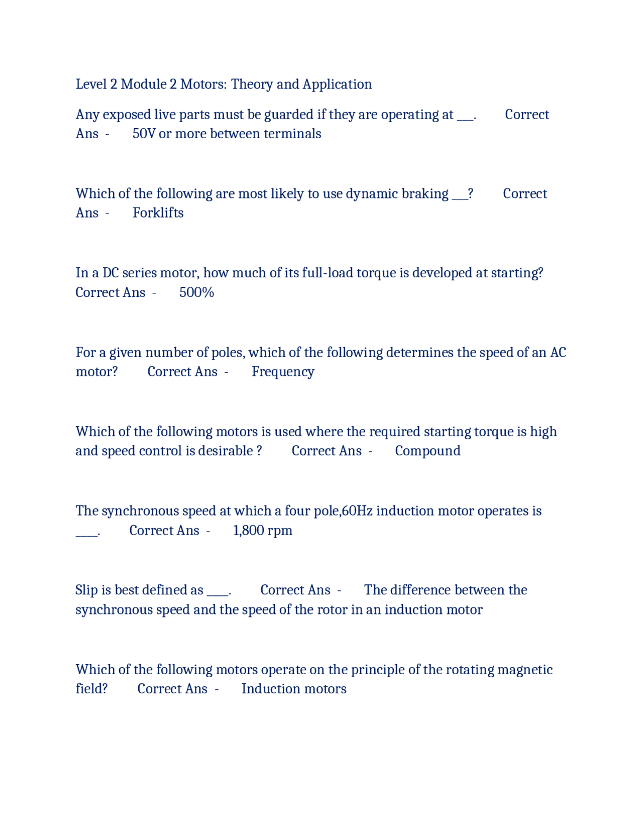Level 2 Module 2 Motors: Theory and Application | Exams Public Health ...