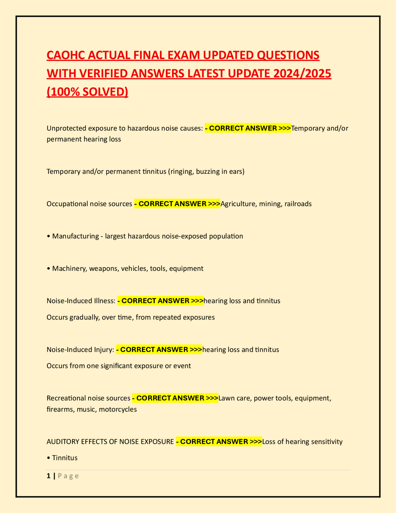 CAOHC Exam Prep: Updated Questions and Answers for Hearing Conservation ...