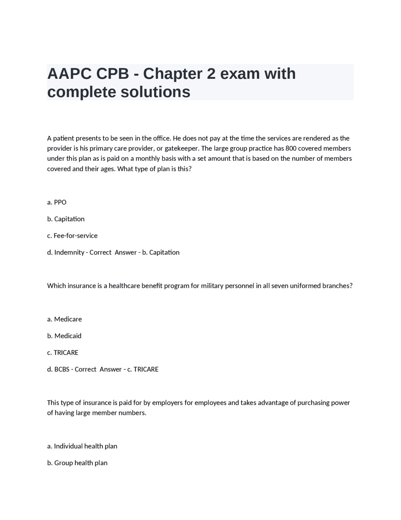AAPC CPB - Chapter 2 exam with complete solutions.docx | Exams Nursing ...