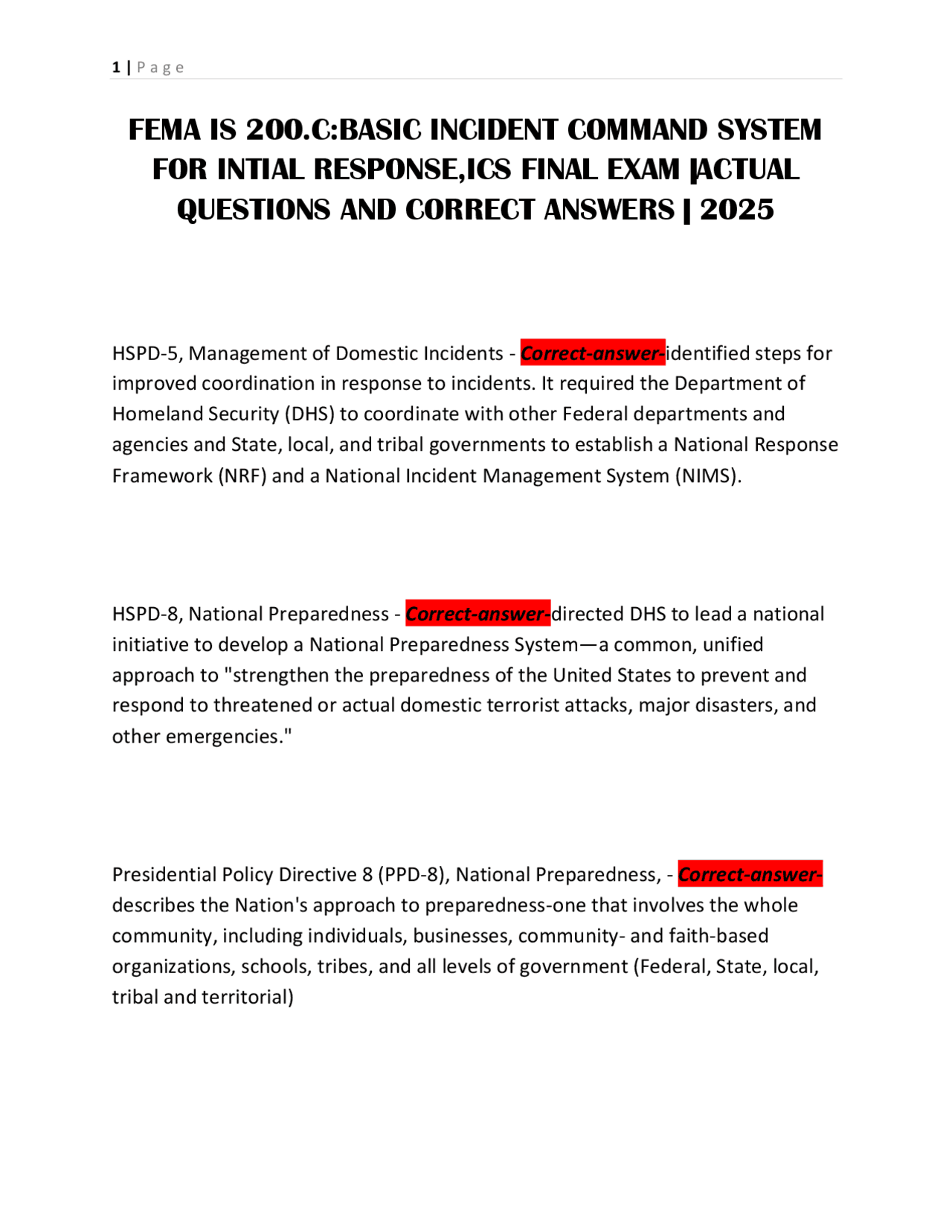 FEMA IS 200.C:BASIC INCIDENT COMMAND SYSTEM FOR INTIAL RESPONSE,ICS ...