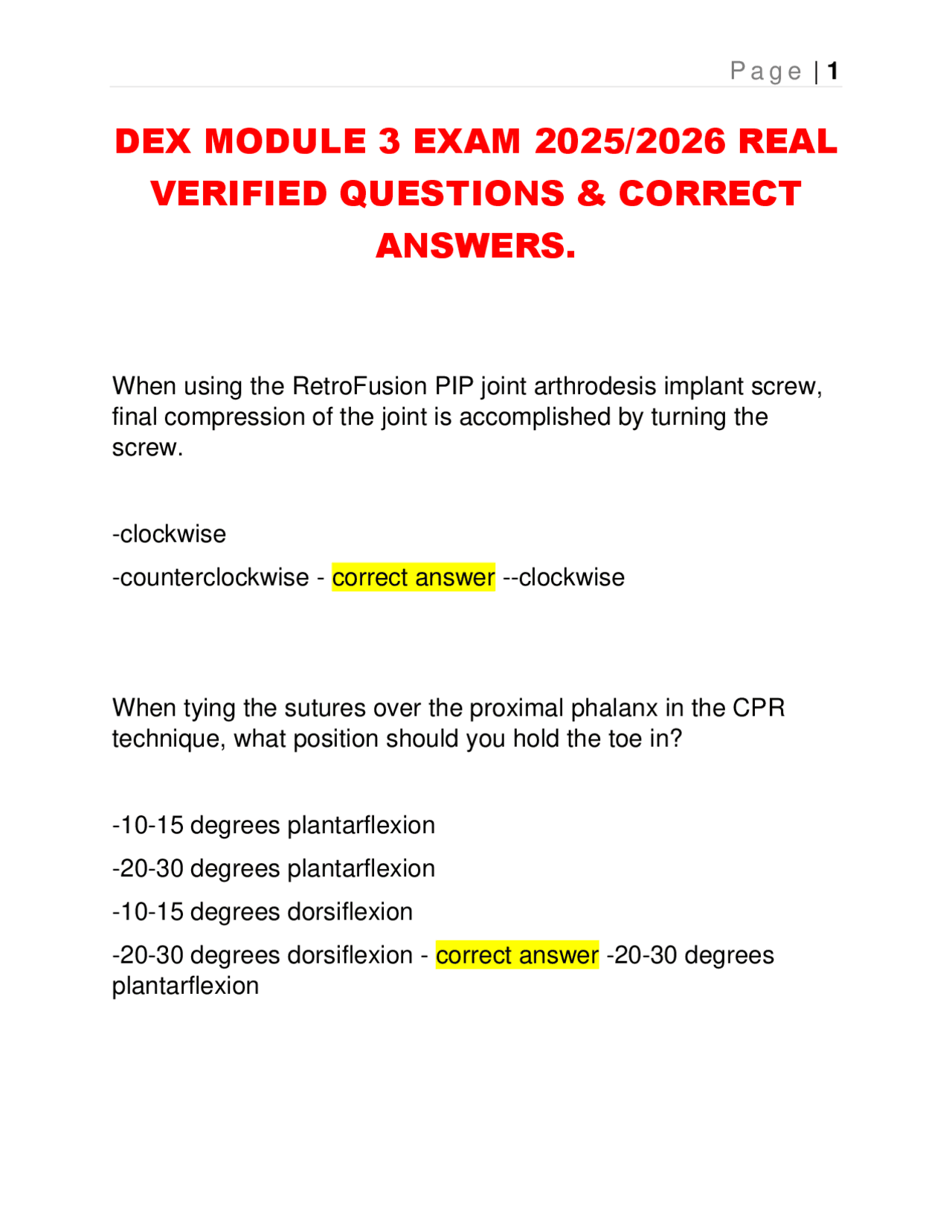 DEX MODULE 3 EXAM 2025/2026 REAL VERIFIED QUESTIONS & CORRECT ANSWERS. | Exams Orthopedics | Docsity