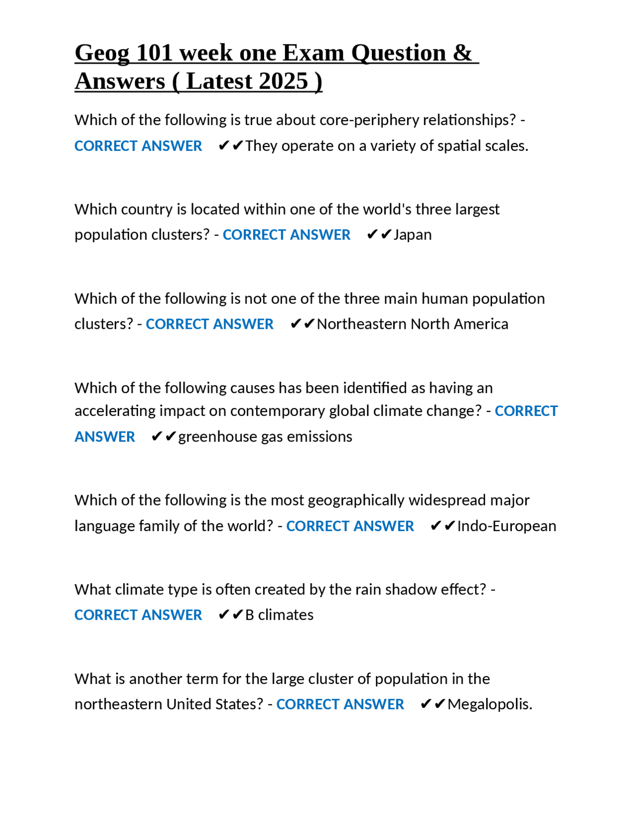 Geography 101 Exam Questions and Answers: Core Concepts | Exams Nursing ...