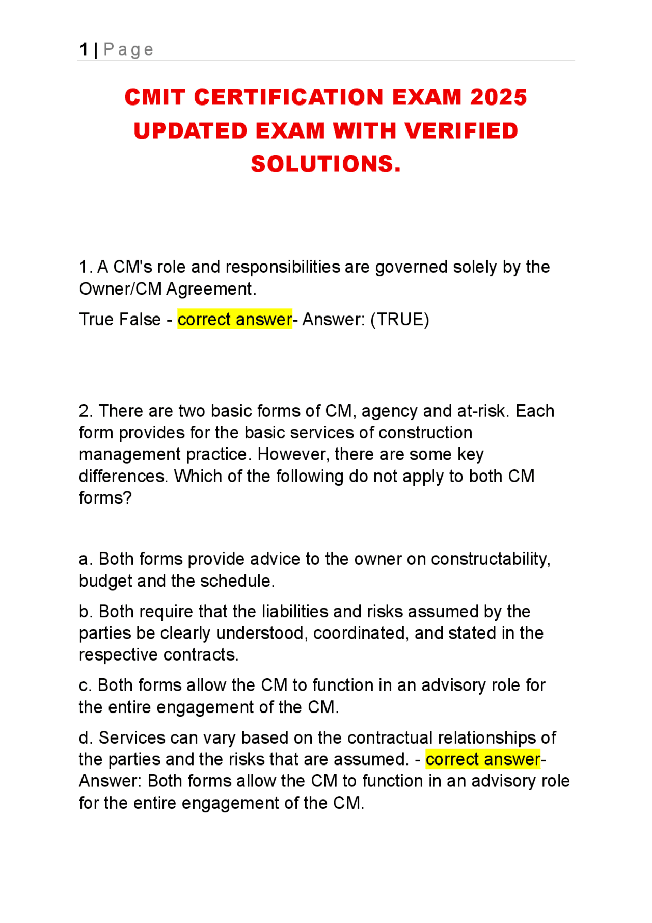 CMIT CERTIFICATION EXAM 2025 UPDATED EXAM WITH VERIFIED SOLUTIONS ...