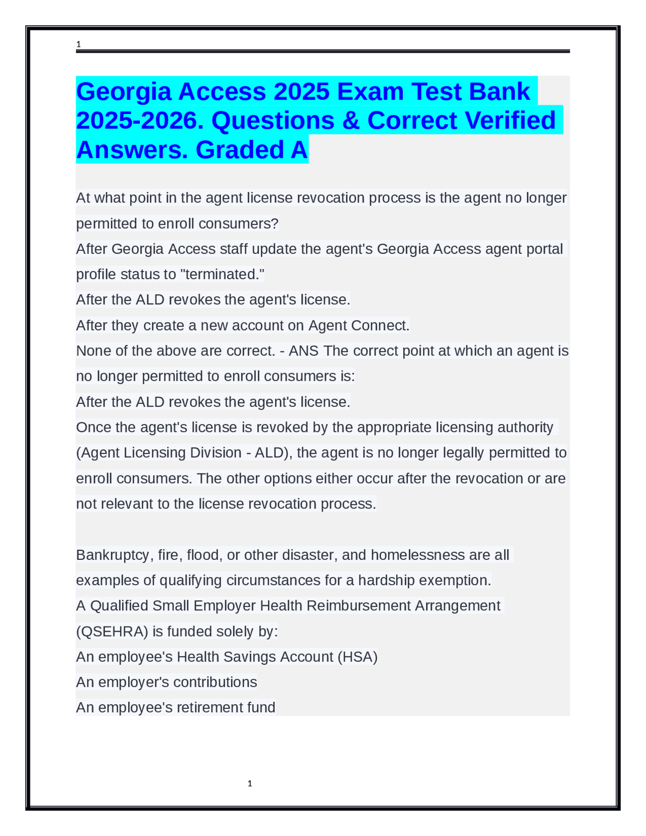 Georgia Access 2025 Exam Test Bank 2025-2026. Questions & Correct ...