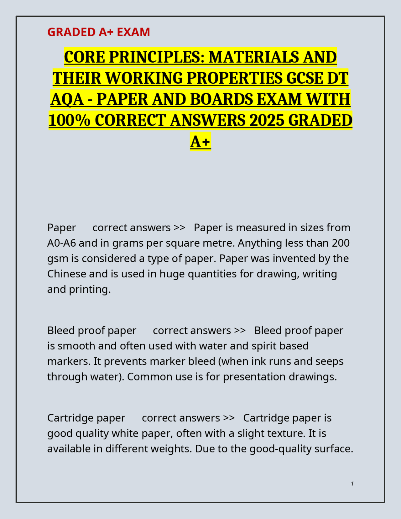 CORE PRINCIPLES: MATERIALS AND THEIR WORKING PROPERTIES GCSE DT AQA ...