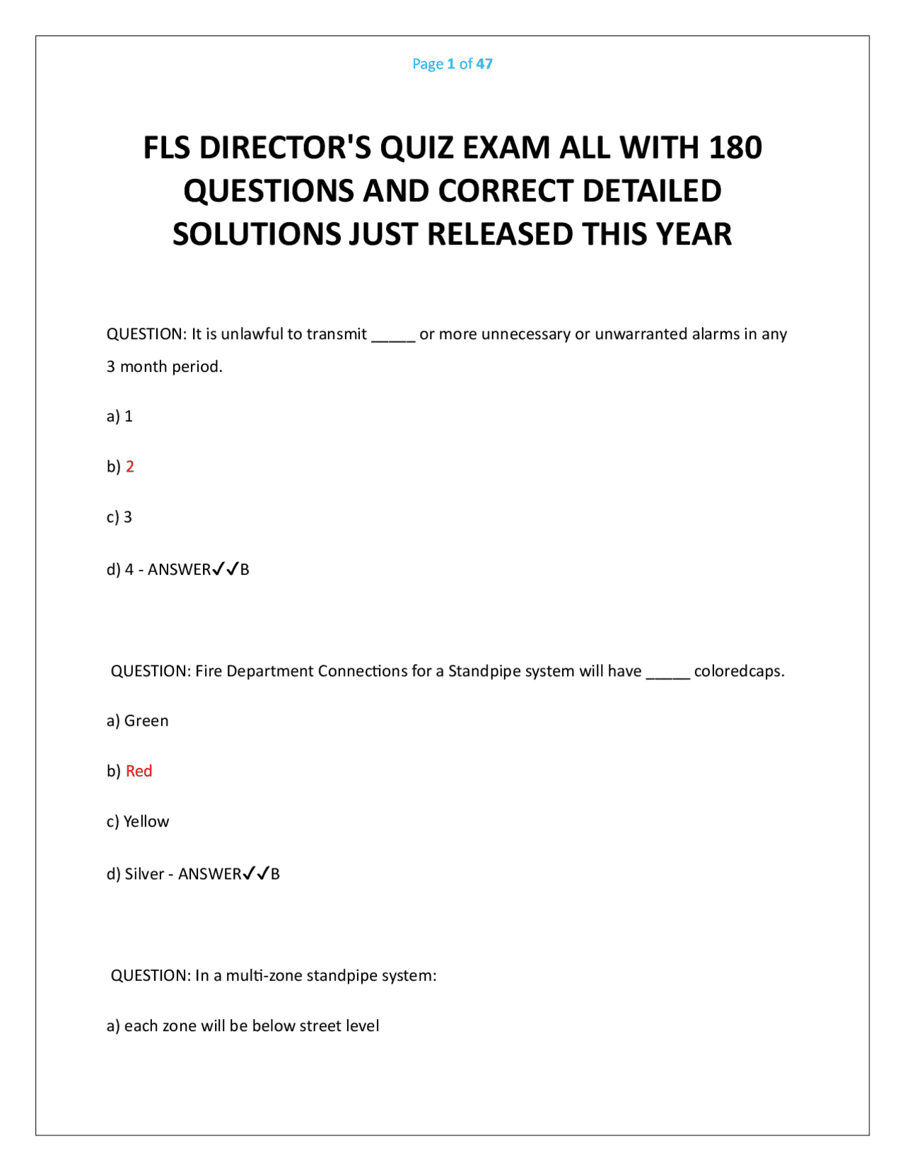 FLS DIRECTOR'S QUIZ EXAM ALL WITH 180 QUESTIONS AND CORRECT DETAILED ...