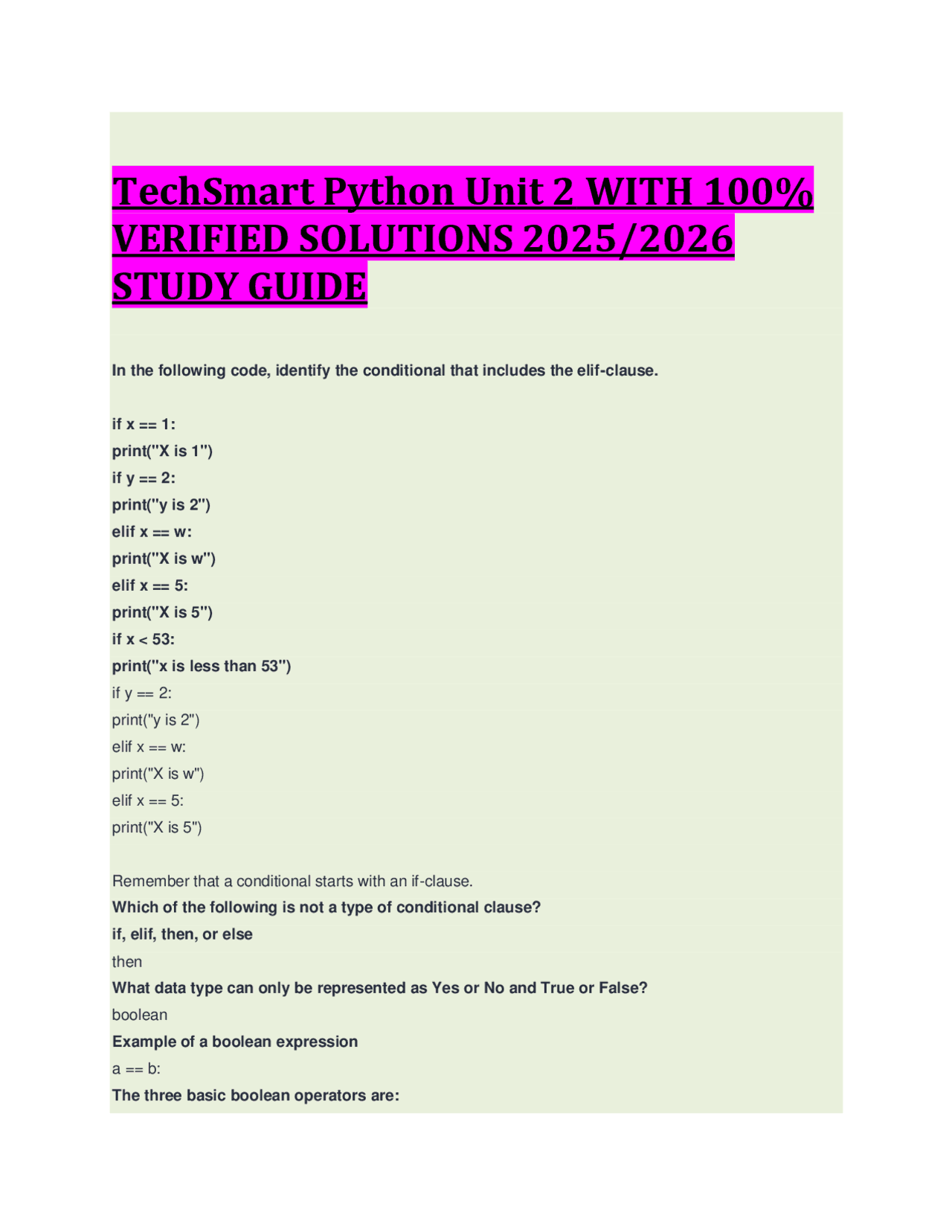 TechSmart Python Unit 2 WITH 100% VERIFIED SOLUTIONS 2025/2026 STUDY ...