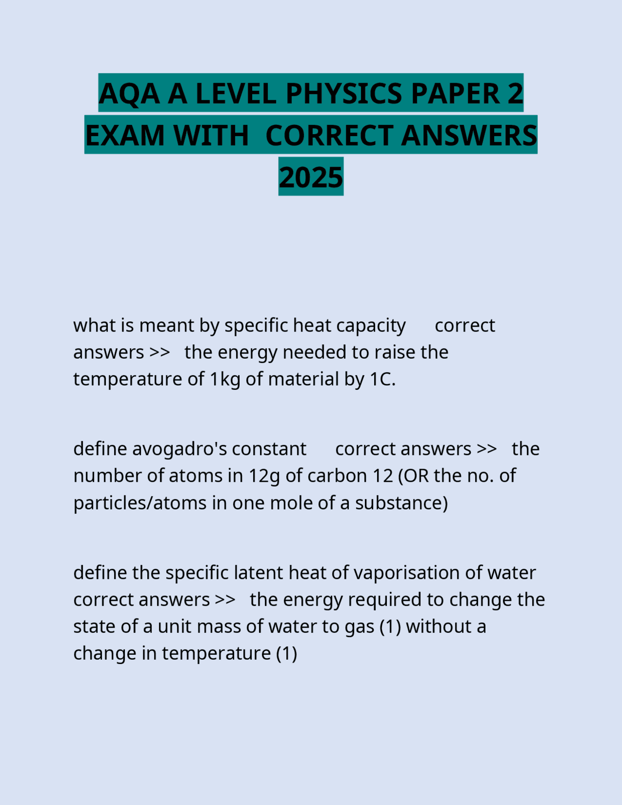 AQA A LEVEL PHYSICS PAPER 2 EXAM WITH CORRECT ANSWERS 2025 | Exams ...
