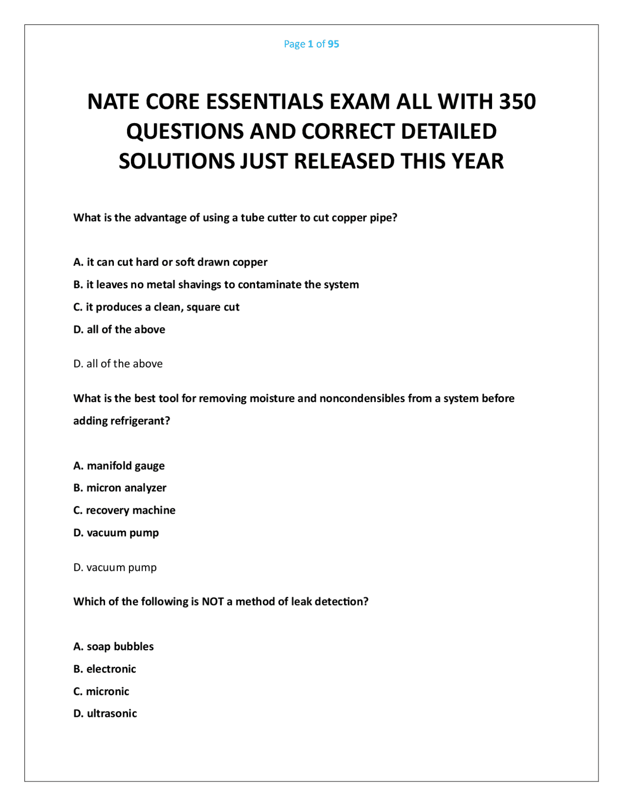 NATE CORE ESSENTIALS EXAM ALL WITH 350 QUESTIONS AND CORRECT DETAILED ...