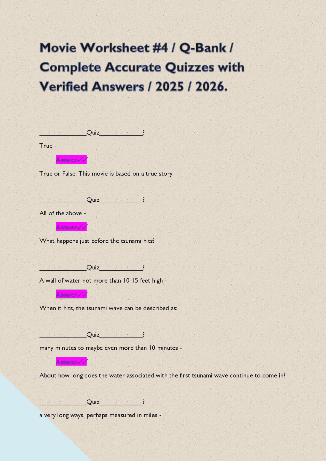 Movie Worksheet #4 / Q-Bank / Complete Accurate Quizzes with Verified ...