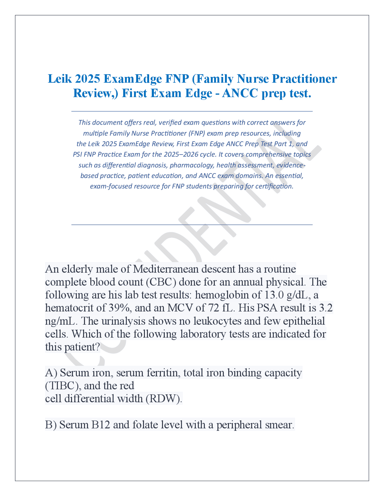 Leik 2025 ExamEdge FNP (Family Nurse Practitioner Review,) First Exam ...
