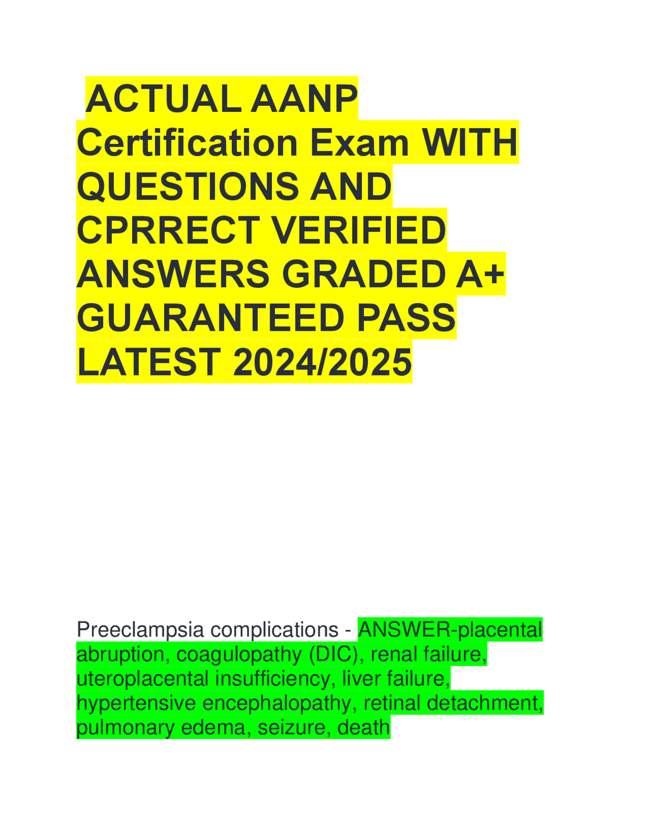 ACTUAL AANP Certification Exam WITH QUESTIONS AND CPRRECT VERIFIED ...