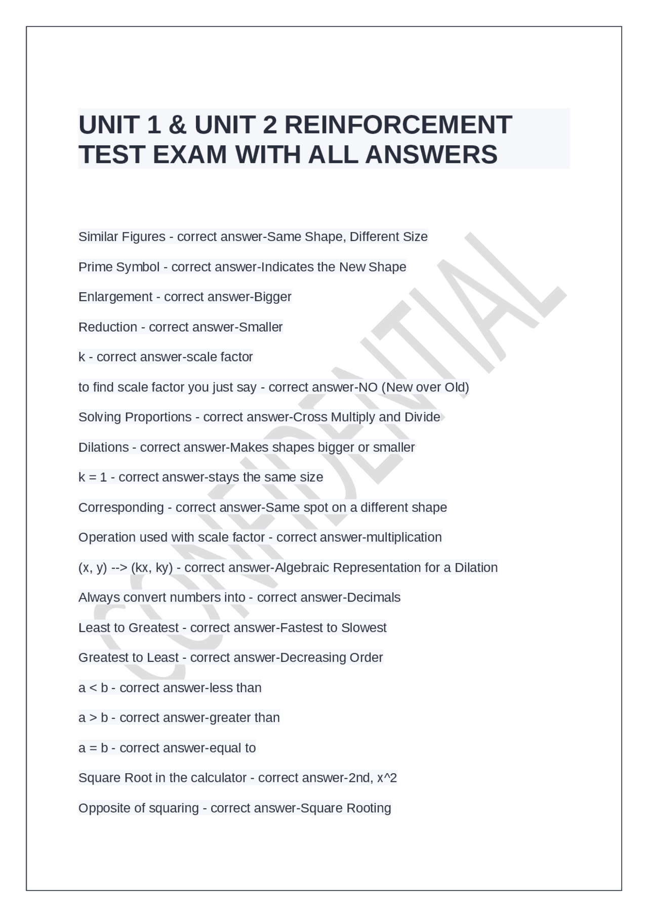 UNIT 1 & UNIT 2 REINFORCEMENT TEST EXAM WITH ALL ANSWERS. | Exams ...