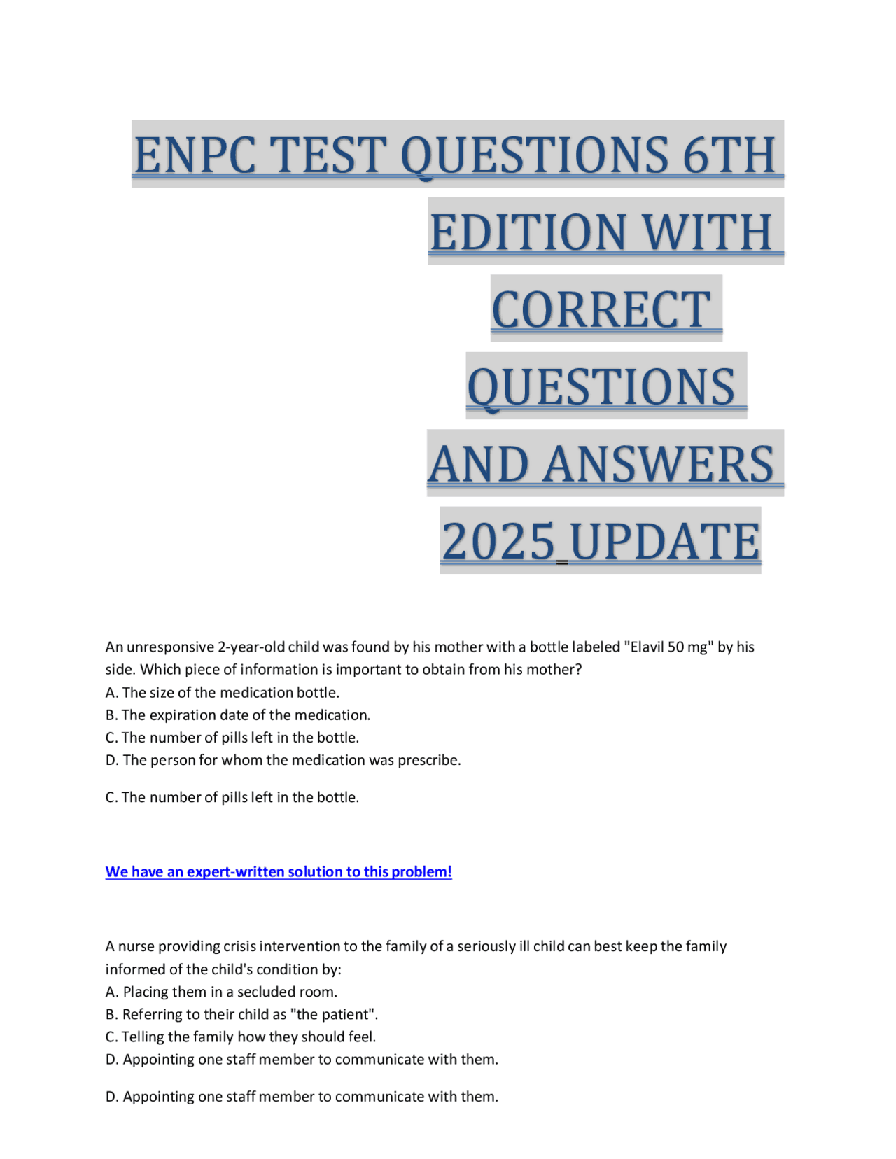 ENPC TEST QUESTIONS 6TH EDITION WITH CORRECT QUESTIONS AND ANSWERS 2025 ...