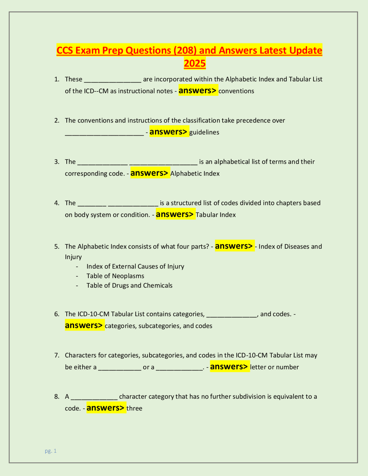 CCS Exam Prep Questions (208) and Answers Latest Update 2025 | Exams ...