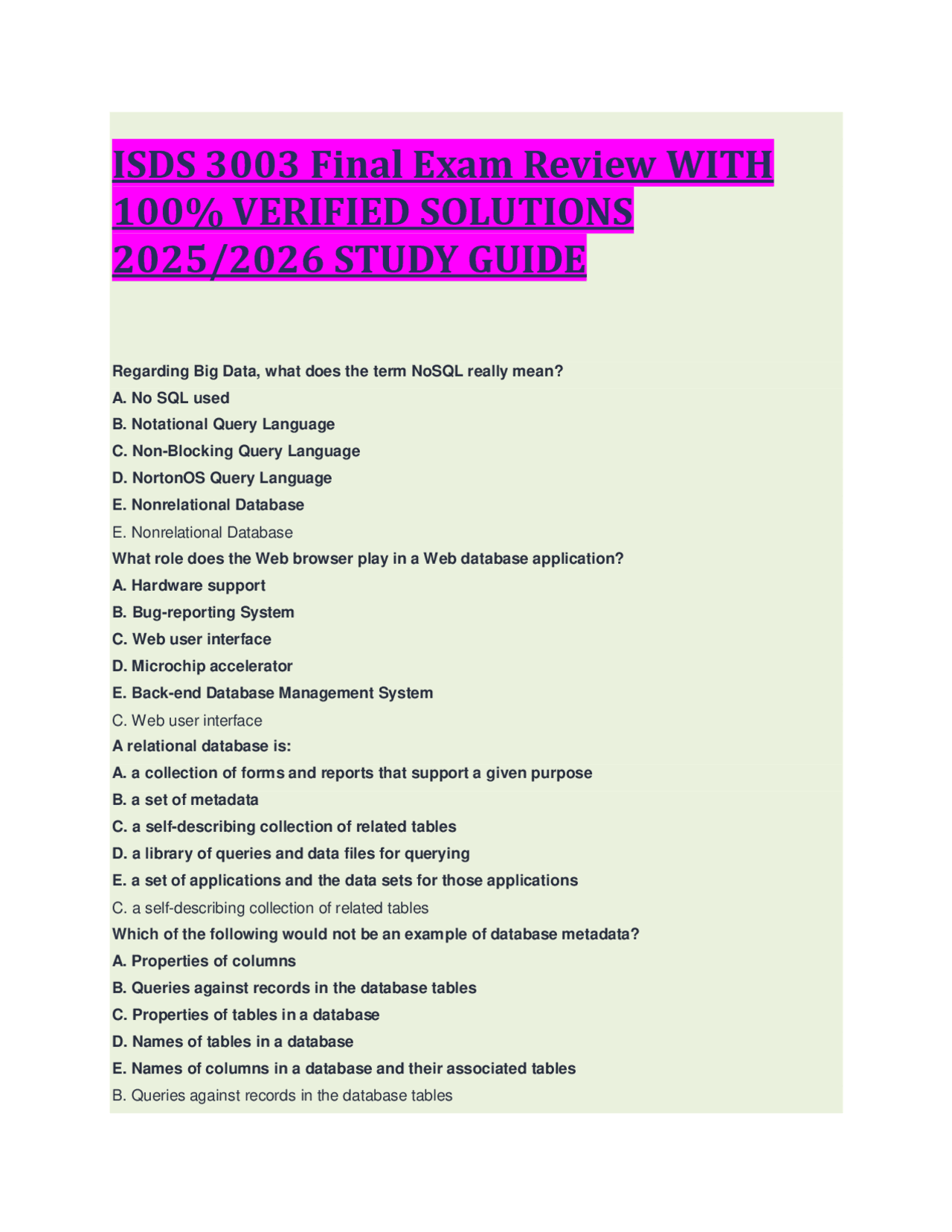 Isds 3003 Final Exam Review With 100 Verified Solutions 2025 2026