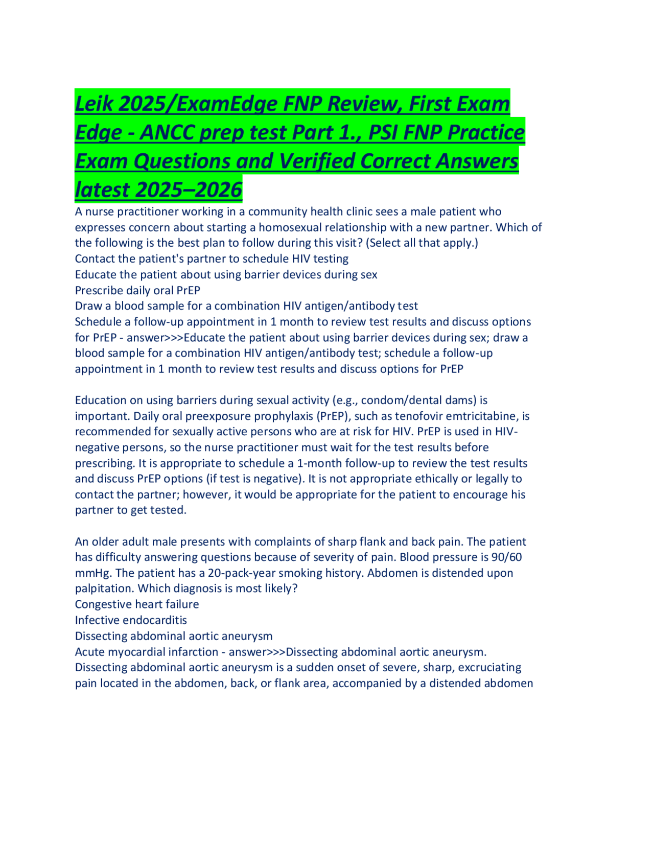 Leik 2025 ExamEdge FNP Review, First Exam Edge - ANCC prep test Part 1 ...