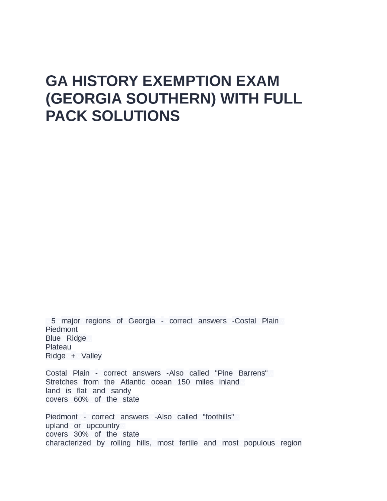 GA History Exemption Exam (Georgia Southern) with full pack solutions ...