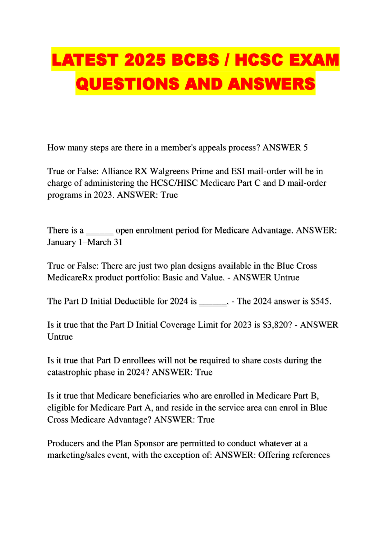 LATEST 2025 BCBS - HCSC EXAM QUESTIONS AND ANSWERS | Exams Advanced ...