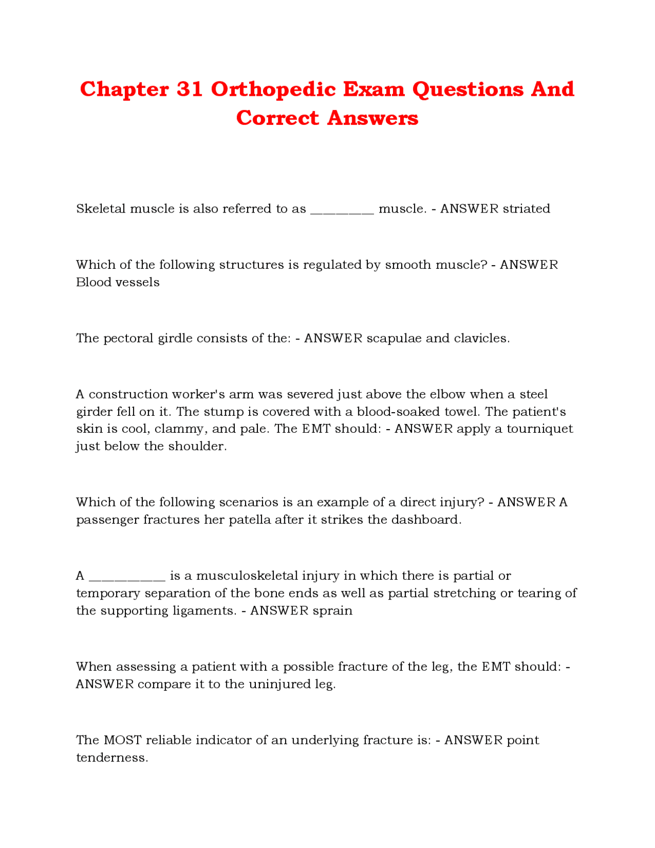 Chapter 31 Orthopedic Exam Questions And Correct Answers | Exams ...