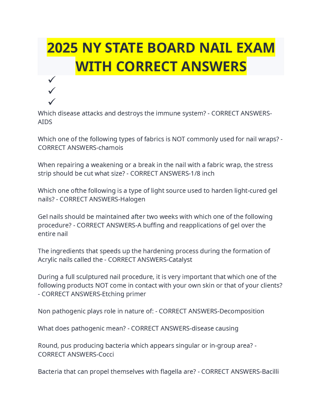 2025 Ny State Board Nail Exam With Correct Answers Exams Advanced