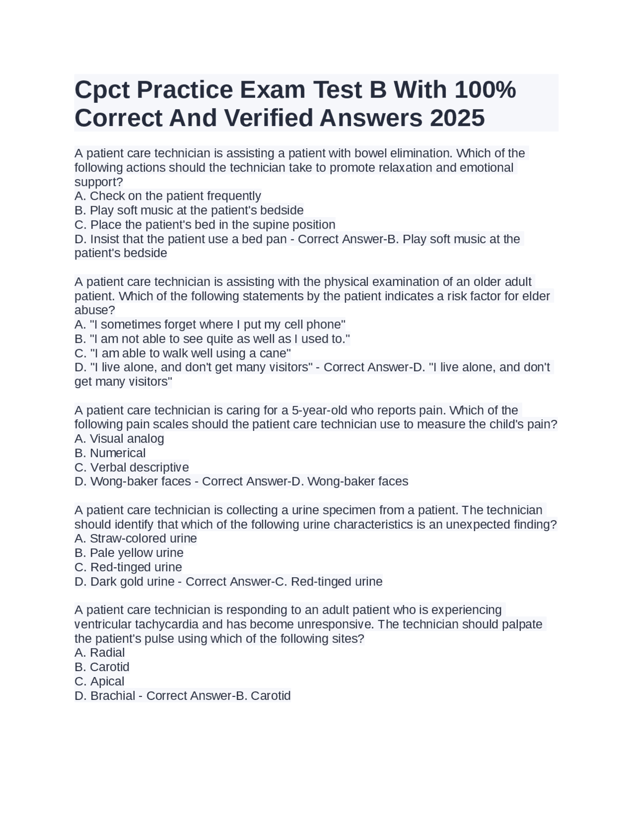 Cpct Practice Exam Test B With 100% Correct And Verified Answers 2025 ...