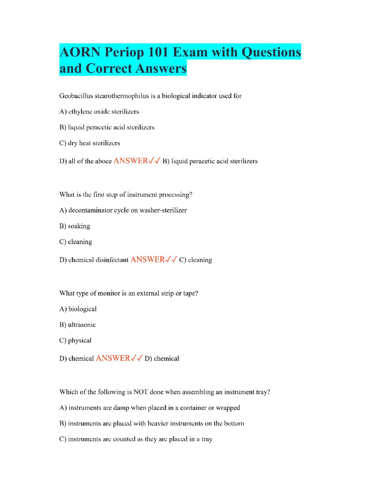 AORN Periop 101 Exam with Questions and Correct Answers | Exams ...