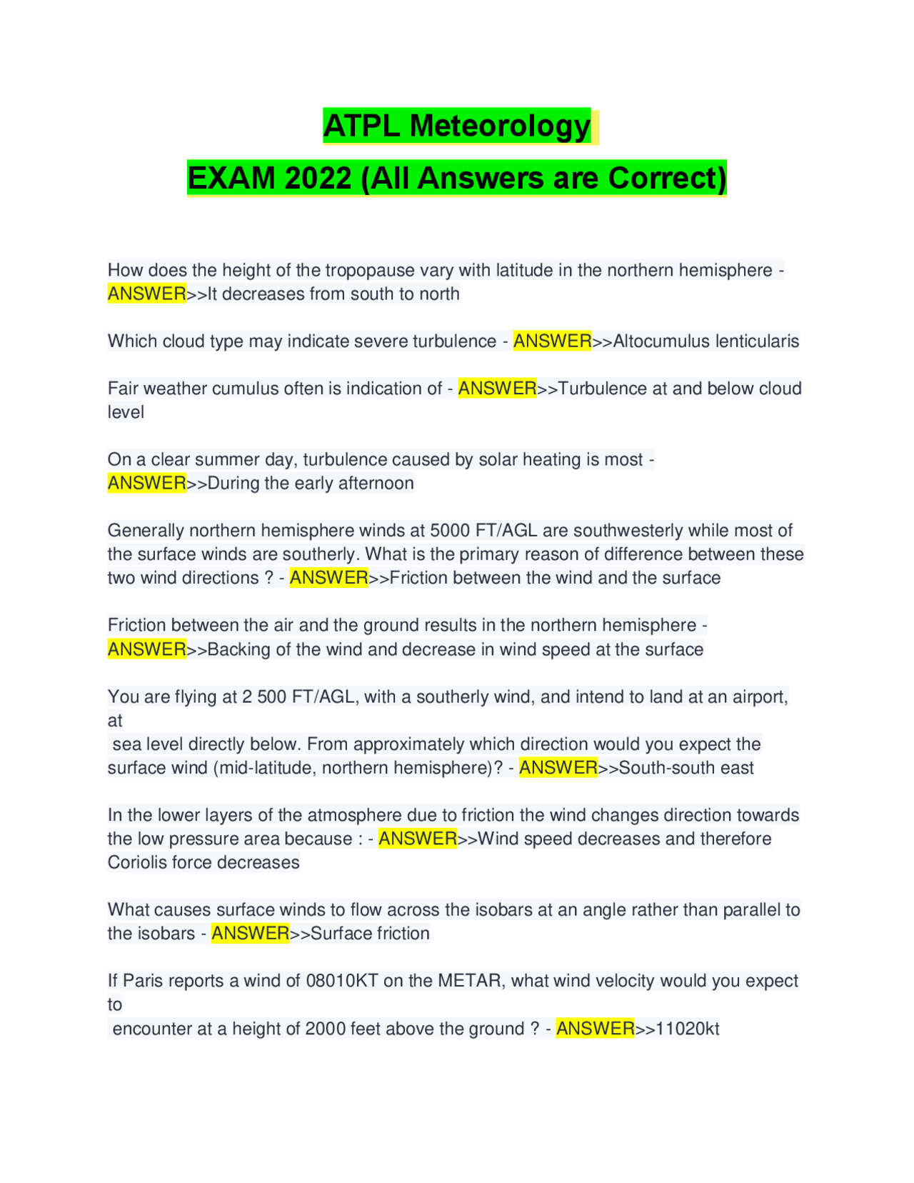 ATPL Meteorology.pdf | Exams Meteorology | Docsity