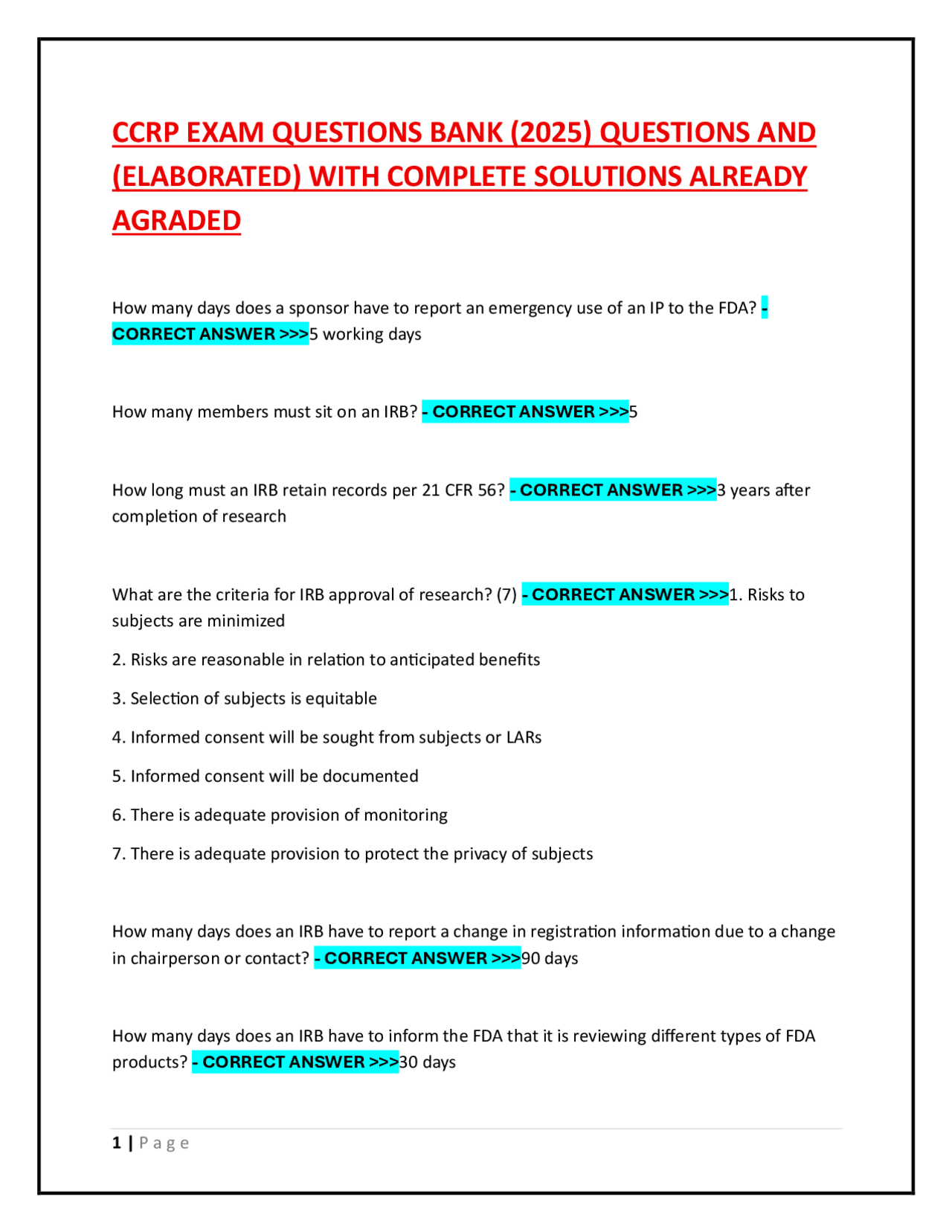 CCRP EXAM QUESTIONS BANK (2025) QUESTIONS AND (ELABORATED) WITH ...