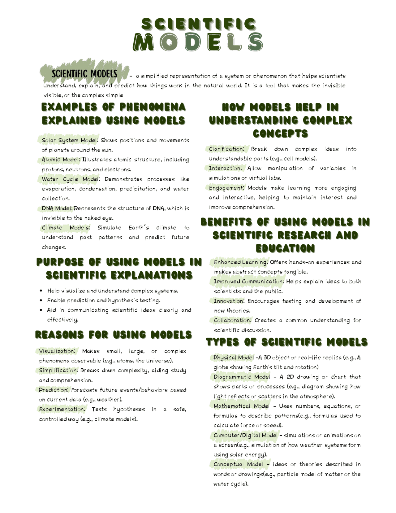 Scientific Models Lecture notes | Lecture notes Computer science | Docsity