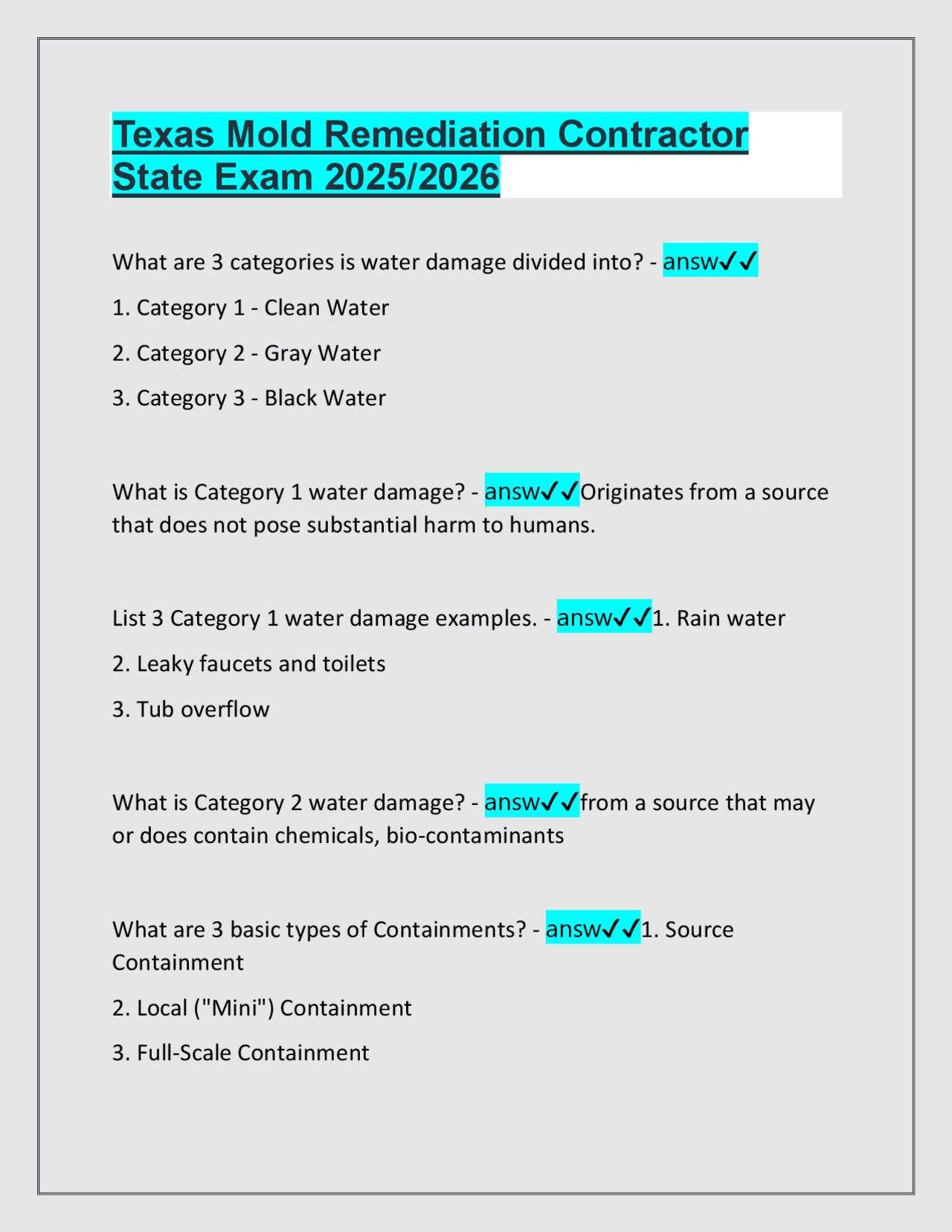 Texas Mold Remediation Contractor State Exam 2025/2026 | Exams Food ...