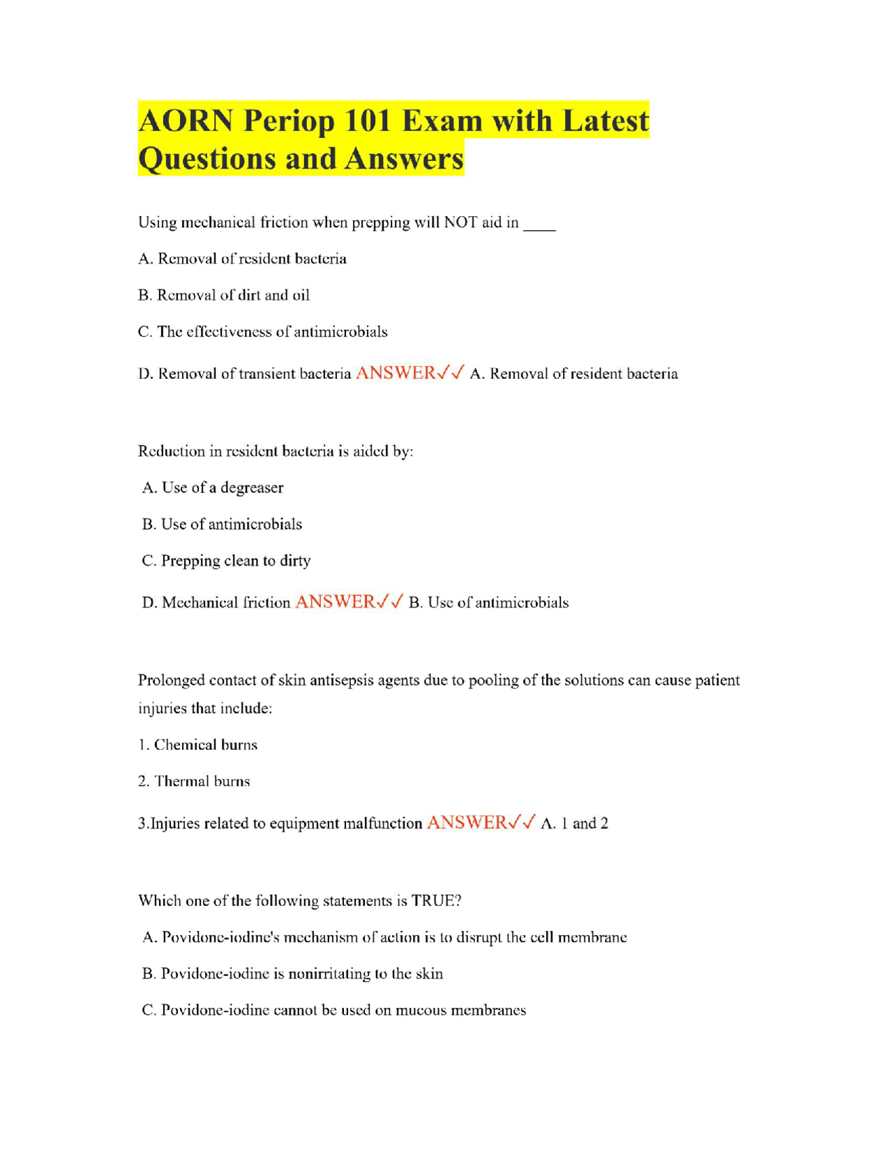 AORN Periop 101 Exam with Latest Questions and Answers | Exams Medicine ...