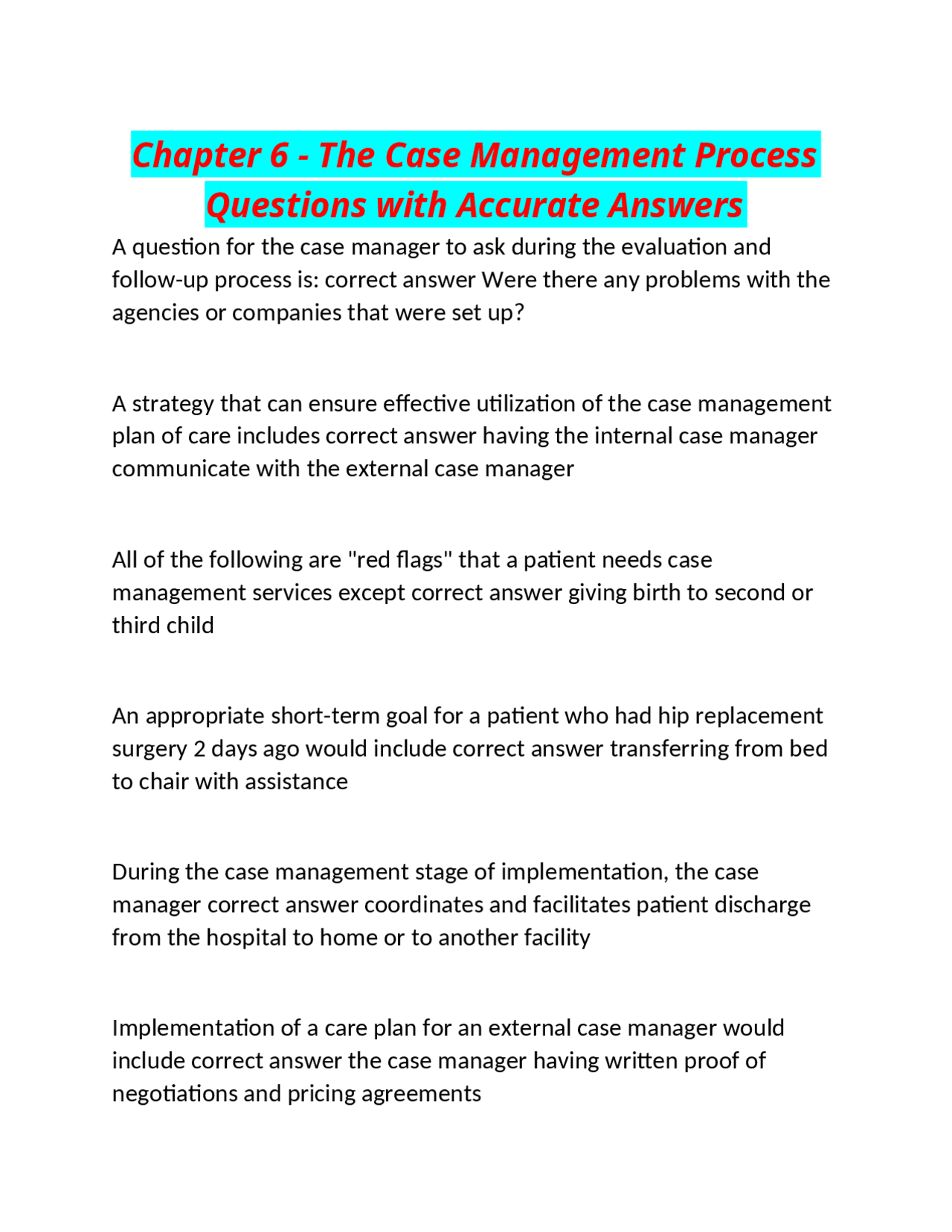 Chapter 6 - The Case Management Process Questions with Accurate Answers ...