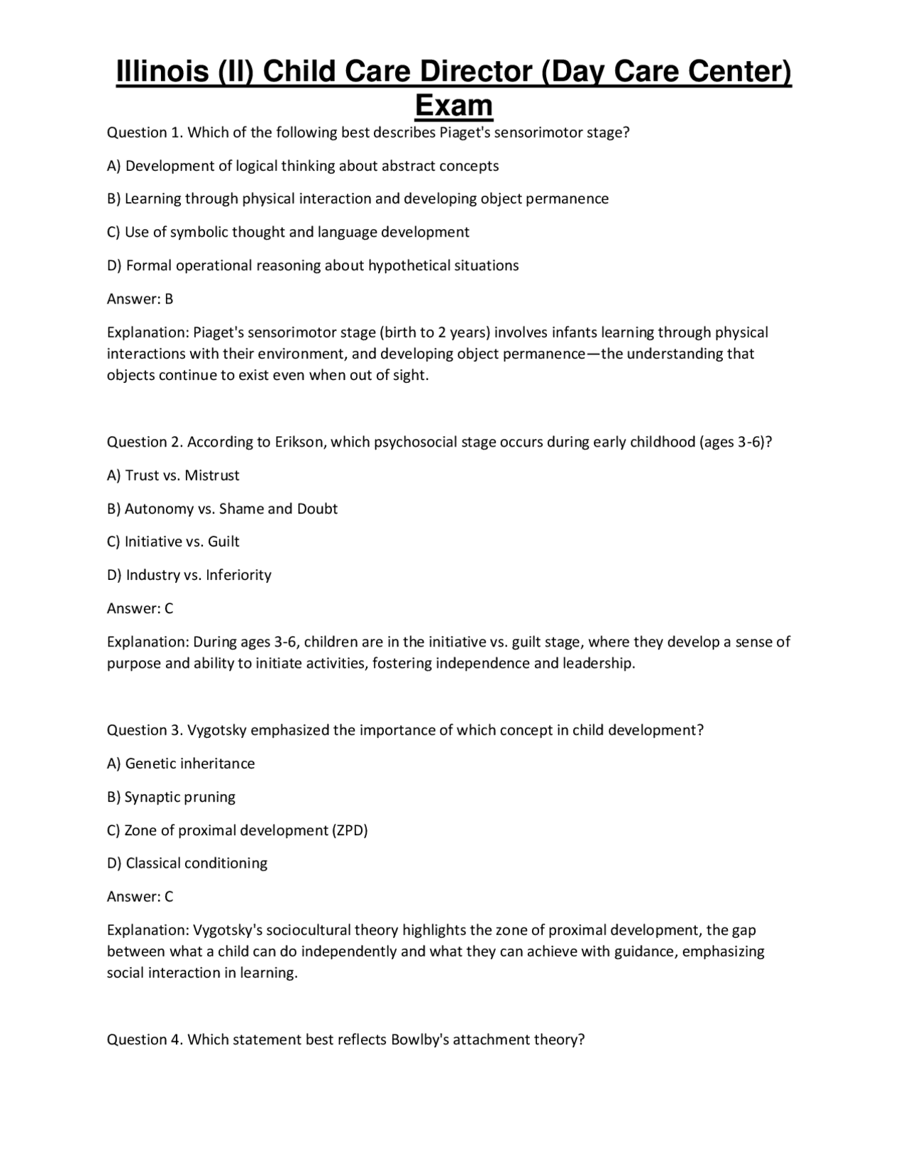 Illinois (Il) Child Care Director (Day Care Center) Exam | Exams ...