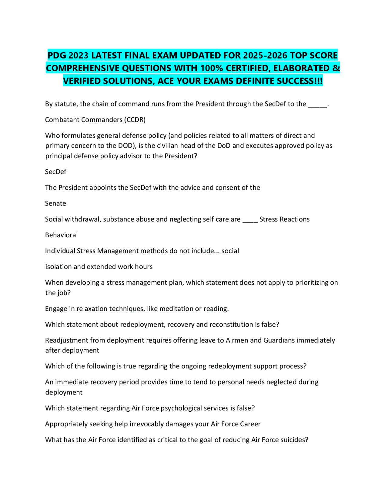 PDG 2023 LATEST FINAL EXAM UPDATED FOR 2025-2026 TOP SCORE ...
