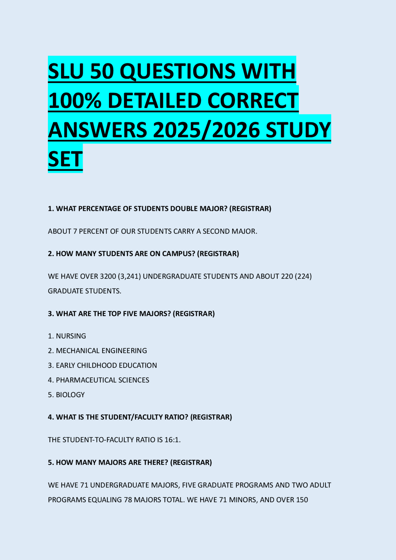 SLU 50 QUESTIONS WITH 100% DETAILED CORRECT ANSWERS 2025/2026 STUDY SET ...