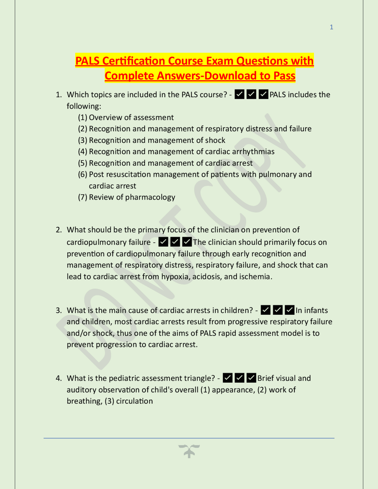 PALS Certification Course Exam Questions with Complete Answers-Download ...