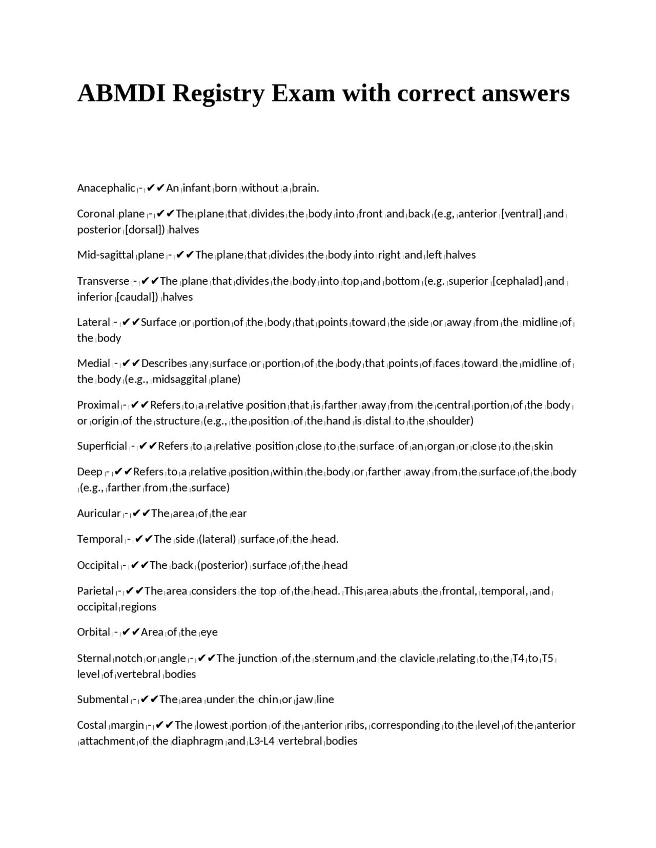 ABMDI Registry Exam with correct answers | Exams Nursing | Docsity