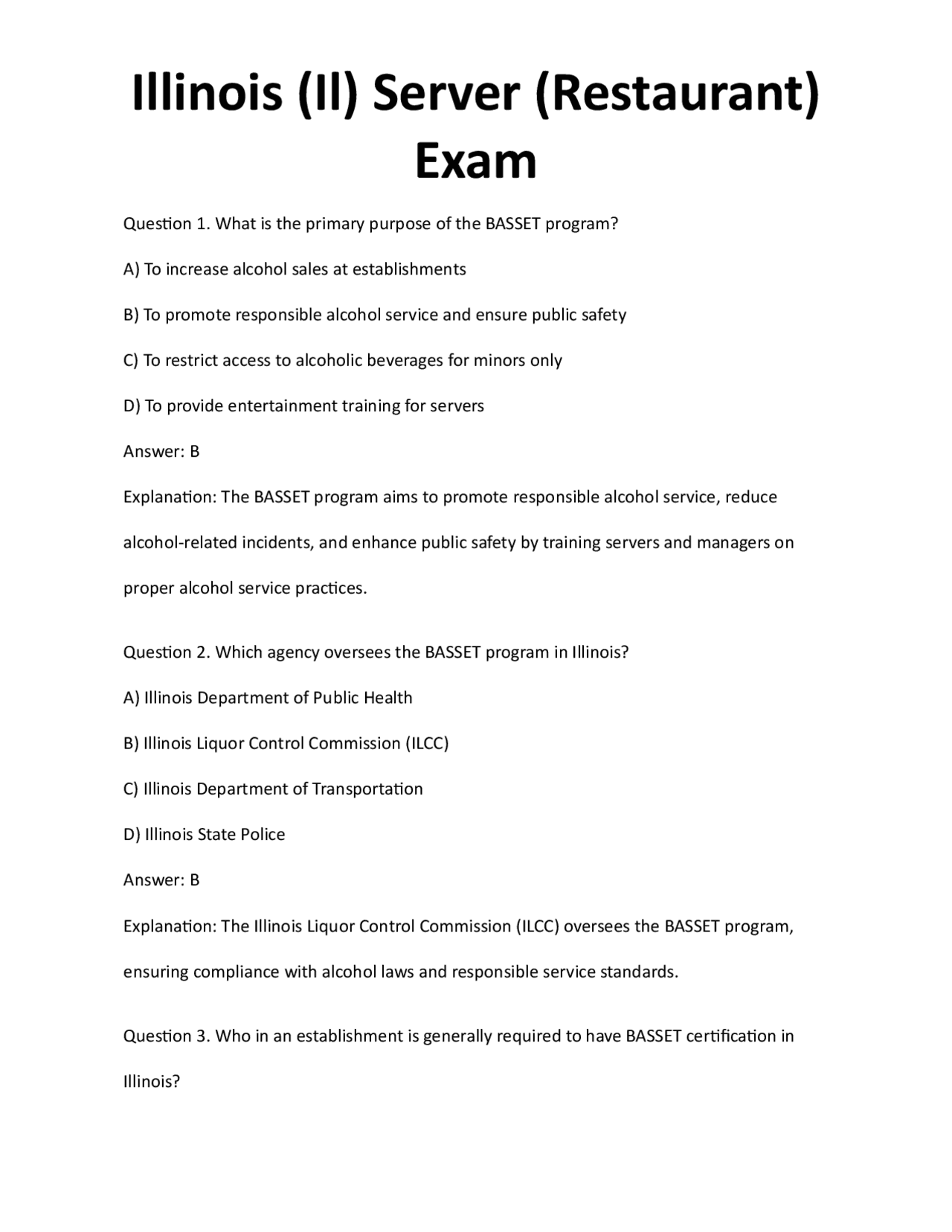 Illinois (Il) Server (Restaurant) Exam | Exams Technology | Docsity