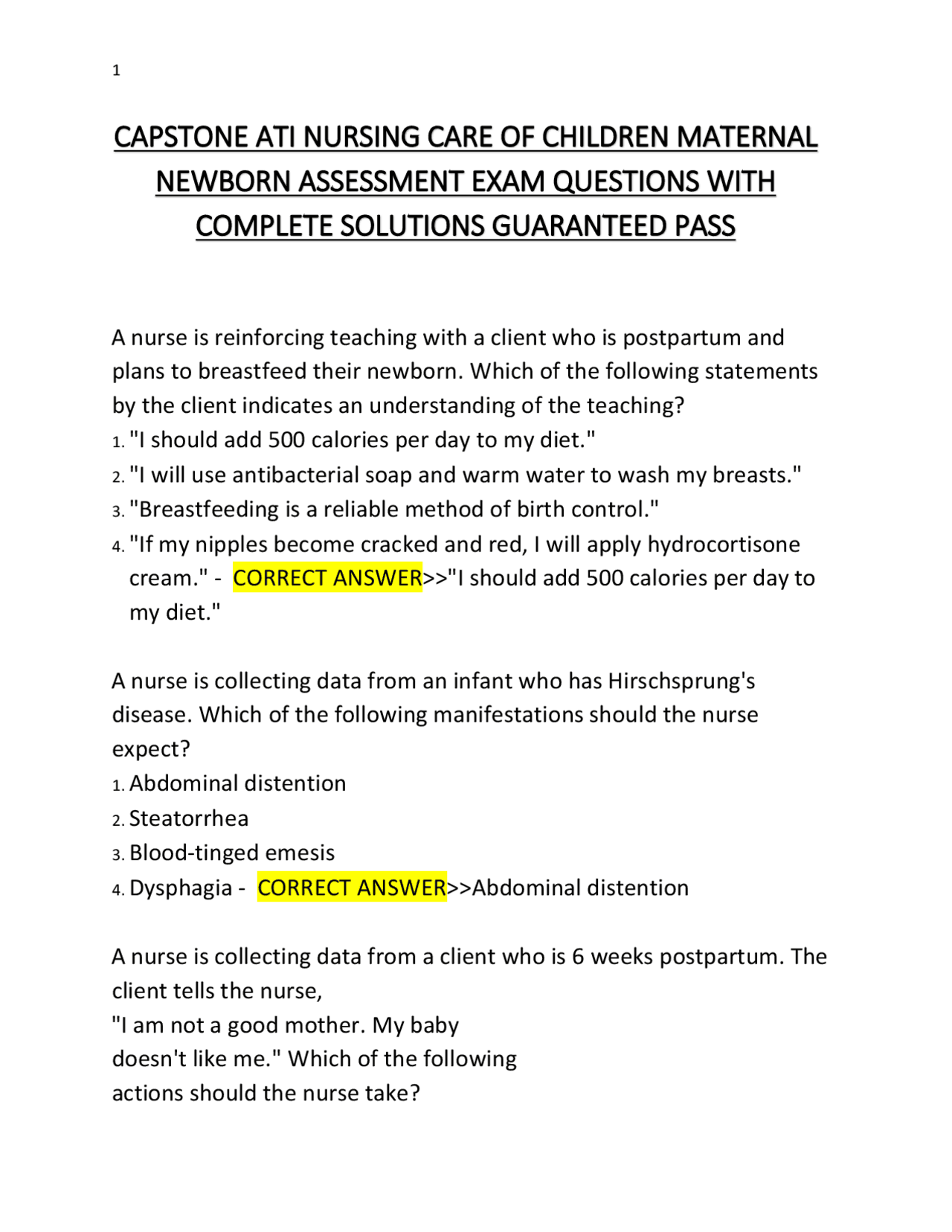 Maternal Newborn & Pediatric Nursing Exam Questions and Answers | Exams ...