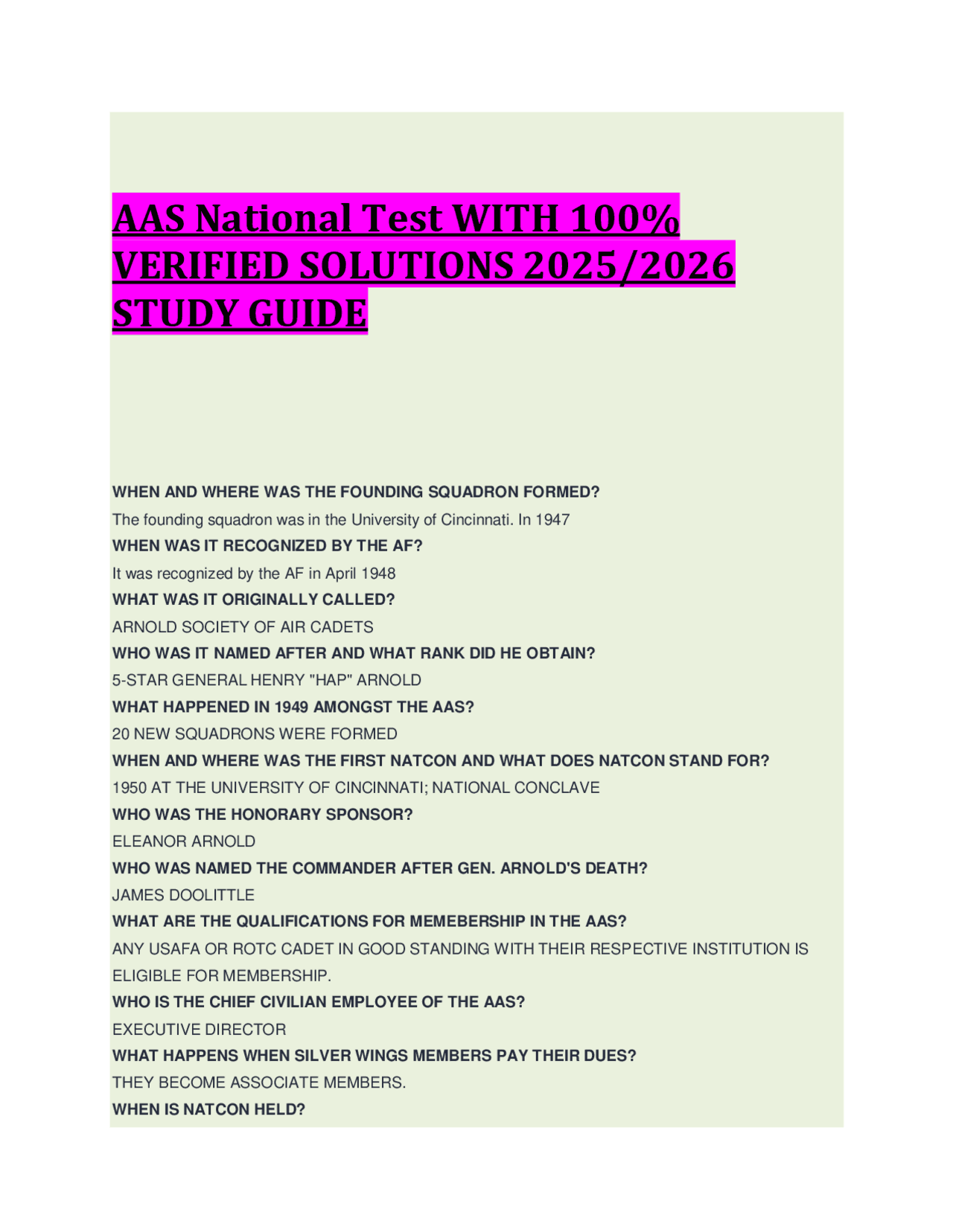 AAS National Test WITH 100% VERIFIED SOLUTIONS 2025/2026 STUDY GUIDE ...