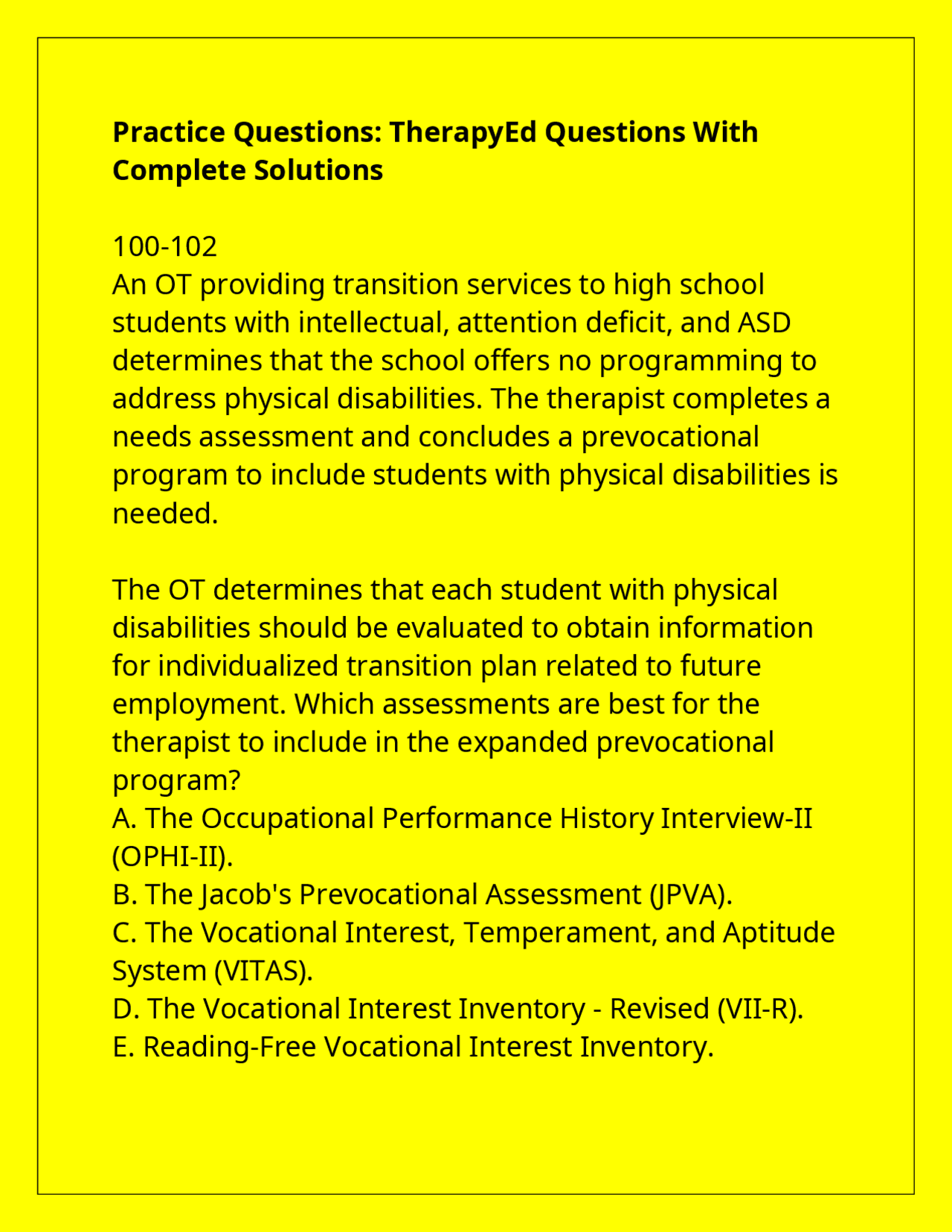 Practice Questions: TherapyEd Questions With Complete Solutions | Exams ...