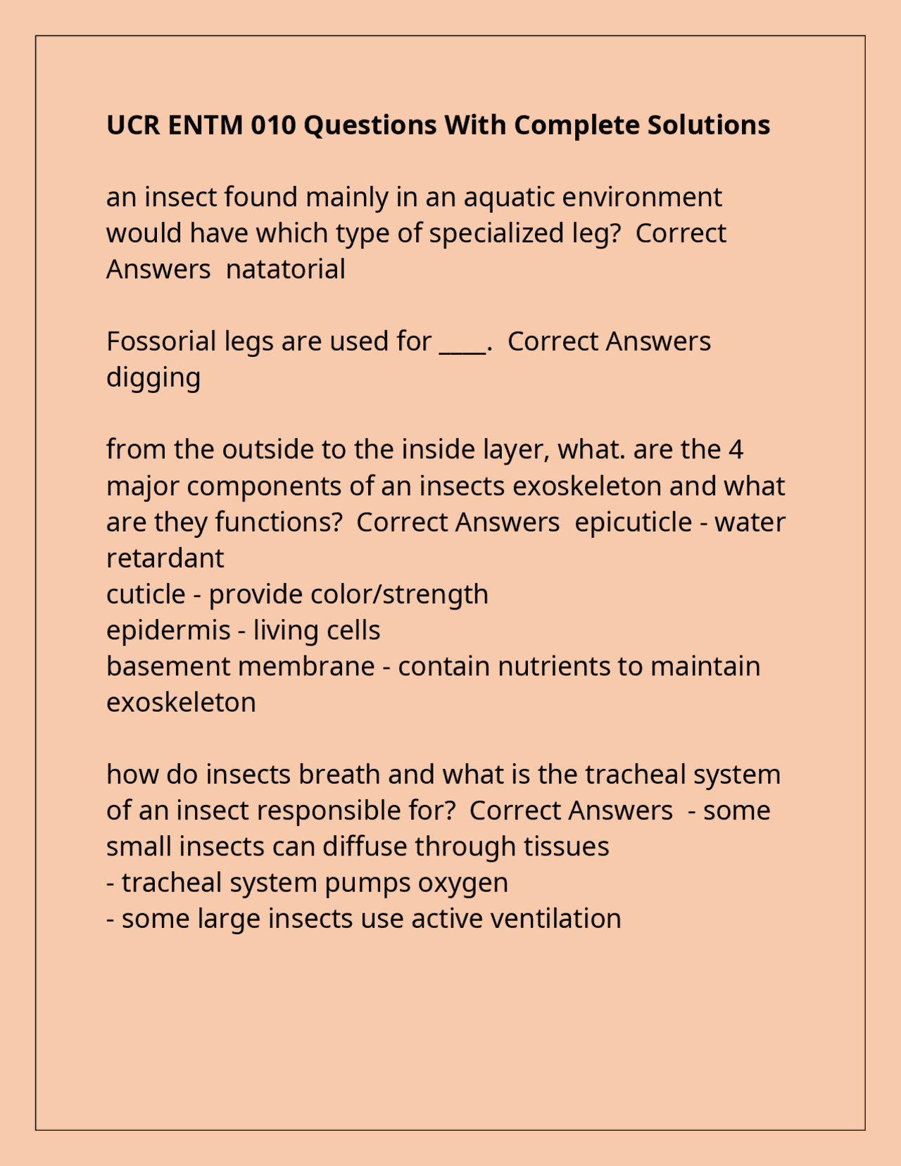 UCR ENTM 010 Questions With Complete Solution1 | Exams Nursing | Docsity