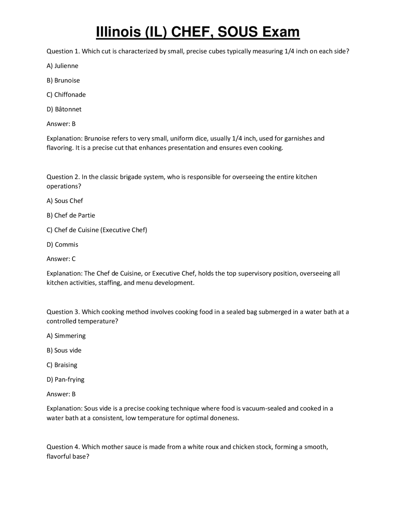 Illinois (IL) CHEF, SOUS Exam | Exams Technology | Docsity